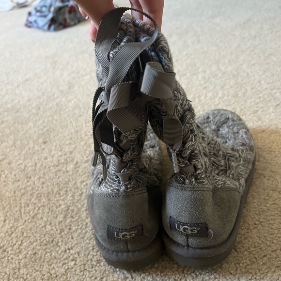 UGG | Shoes | Ugg Australia Knit Grey Boots With Tie Bow | Poshmark